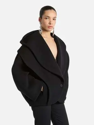Balmain Oversized Wool Pea Coat With Hood