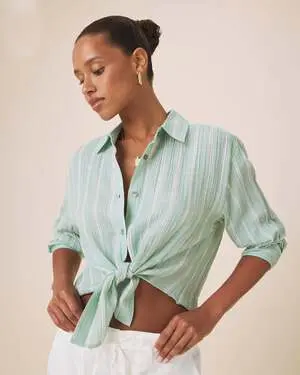 Splendid Jaylei Stripe Button-down Shirt - Teal Multi