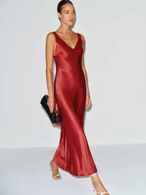 REFORMATION Allison Silk Dress - Red