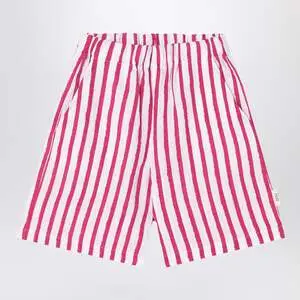 DOUUOD White/ Striped Bermuda Shorts In Linen