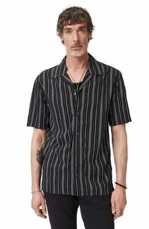 John Varvatos Dan Patterned Stripe Camp Shirt