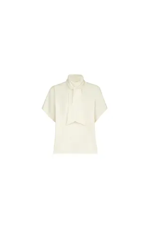 Brunello Cucinelli Silk Satin High-neck T-shirt With Monili - Fog