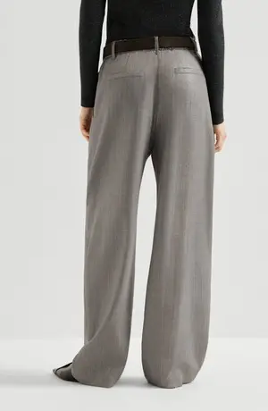 Brunello Cucinelli Virgin Wool Pinstripe Track Trousers With Monili Embellishment - Silver