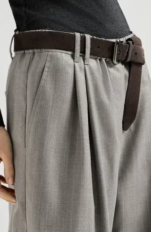 Brunello Cucinelli Virgin Wool Pinstripe Track Trousers With Monili Embellishment - Silver