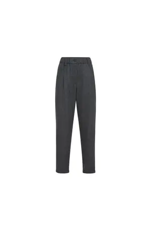 Brunello Cucinelli Wool Flannel Baggy Trousers With Monili Embellishments