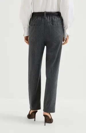 Brunello Cucinelli Wool Flannel Baggy Trousers With Monili Embellishments