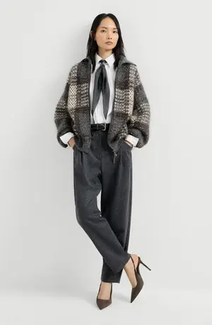 Brunello Cucinelli Wool Flannel Baggy Trousers With Monili Embellishments