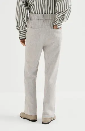 Brunello Cucinelli Wool Flannel Baggy Trousers With Monili Embellishments - Grey