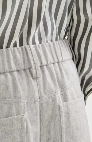 Brunello Cucinelli Wool Flannel Baggy Trousers With Monili Embellishments - Grey