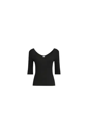Brunello Cucinelli Ribbed Stretch Cotton T-shirt With Monili - Black