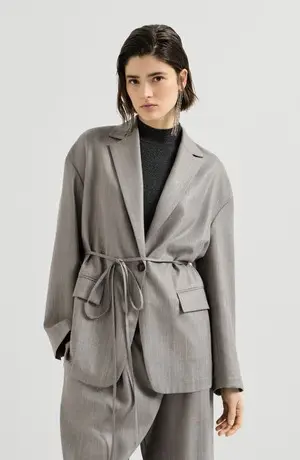 Brunello Cucinelli Sparkling Virgin Wool Pinstripe Blazer With Monili - Silver