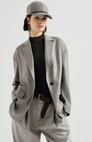 Brunello Cucinelli Sparkling Virgin Wool Pinstripe Blazer With Monili
