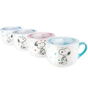 PEANUTS Pokidot Stoneware Soup Mug Set With Lids - Assorted Colors