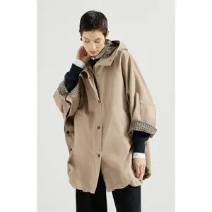 Brunello Cucinelli Cotton And Linen Twill Hooded Outerwear Jacket With Monili - Camel