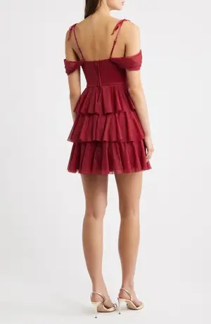 EMERALD SUNDAE Glitter Layered Ruffle Mini Dress