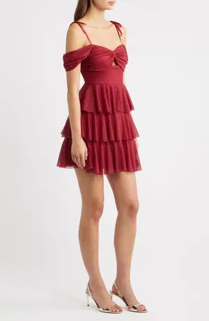 EMERALD SUNDAE Glitter Layered Ruffle Mini Dress