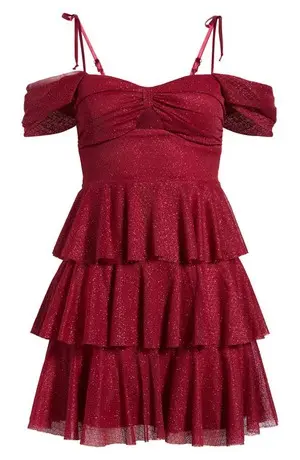 EMERALD SUNDAE Glitter Layered Ruffle Mini Dress
