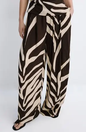 Mango Flowy Wide Leg Pants - Brown