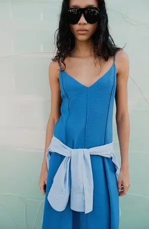 Mango Stitch Detail Sleeveless Maxi Dress - Blue
