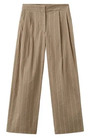 Mango Stripe Tailored Straight Leg Pants - Brown
