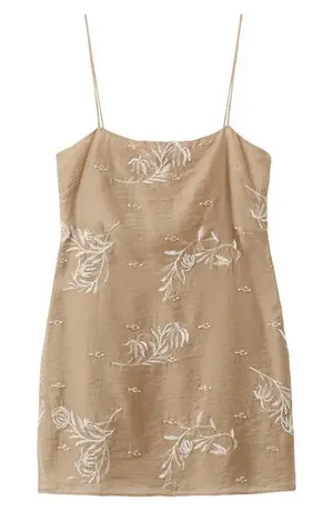 Mango Embroidered Square Neck Spaghetti Strap Minidress