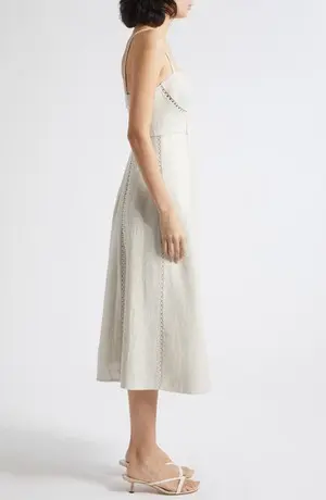 REISS Sage Lattice Inset Linen Blend Midi Dress