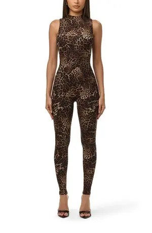 Naked Wardrobe Mock Neck Jumpsuit - Spotted Leopard