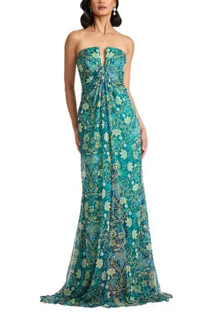 Tadashi Shoji Floral Strapless Gown