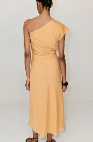 Mango Asymmetric Ruched Maxi Dress - Orange