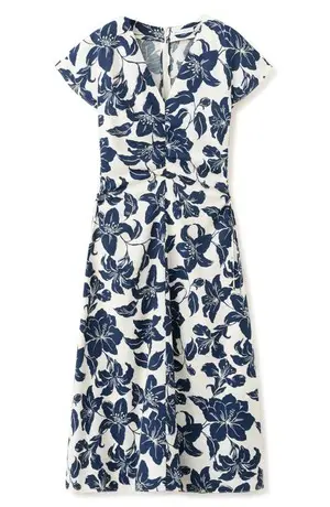 Mango Print Side Ruched Maxi Dress - Ecru