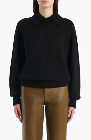 Khaite Jackson Stretch Wool & Cashmere Polo Sweater - Black