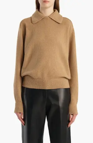 Khaite Jackson Stretch Wool & Cashmere Polo Sweater - Camel
