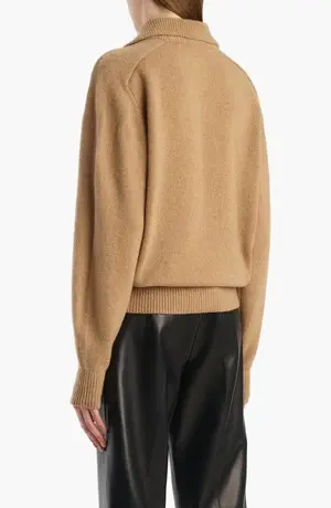Khaite Jackson Stretch Wool & Cashmere Polo Sweater - Camel