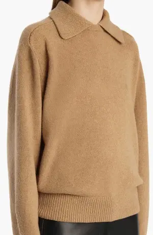 Khaite Jackson Stretch Wool & Cashmere Polo Sweater - Camel