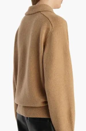 Khaite Jackson Stretch Wool & Cashmere Polo Sweater - Camel