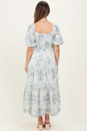 PINKBLUSH Vintage Floral Puff Sleeve Tiered Maxi Dress