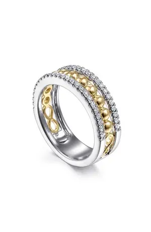 GABRIEL & CO. Bujukan Two-tone 14k Gold & Diamond Wide Band Ring - Two Tone