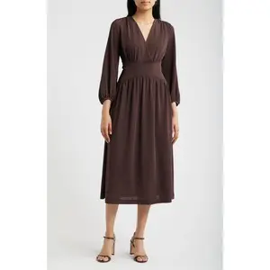 Anne Klein Blouson Sleeve Midi Dress - Molasses