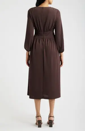 Anne Klein Blouson Sleeve Midi Dress - Molasses