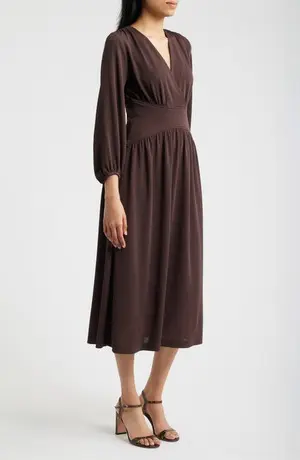 Anne Klein Blouson Sleeve Midi Dress - Molasses