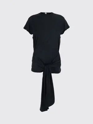 TOTEME Cotton Long Crewneck T-shirt With Tie-waist Sash - Black