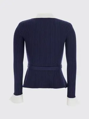 SELF-PORTRAIT Slim Fit Ribbed-knit Cardigan With Lapels And Belt - Navy