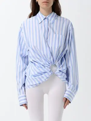 Sportmax Striped Cotton Shirt With Dropped Shoulders And Asymmetrical Hem - Gnawed Blue