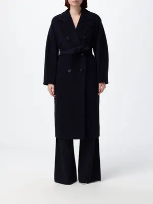 Max Mara Madame Double-breasted Long Wool Coat With Belt - Navy