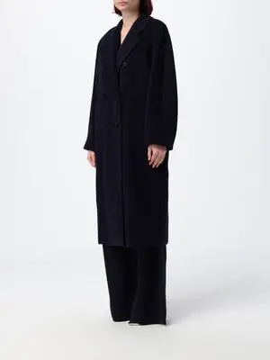 Max Mara Madame Double-breasted Long Wool Coat With Belt - Navy