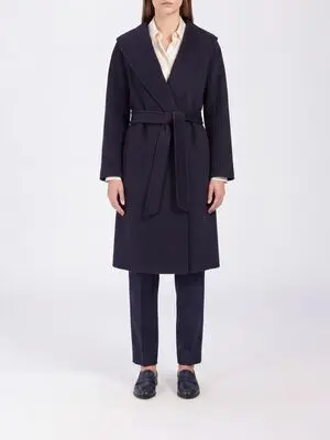 Max Mara S Max Mara Belted Virgin Wool Robe Coat With Shawl Collar Blue