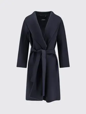 Max Mara Belted Virgin Wool Robe Coat With Shawl Collar - Blue