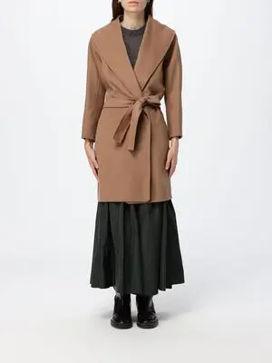 Max Mara Belted Virgin Wool Robe Coat With Shawl Collar - Camel