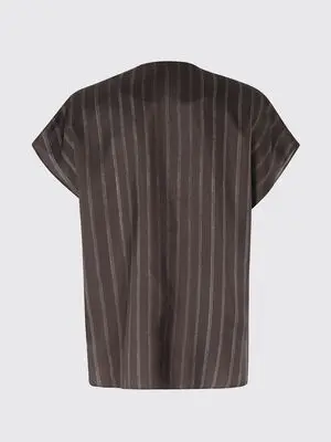 ALYSI Striped Silk Blouse With V-neck And Short Sleeves
