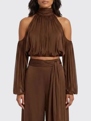 Giuseppe Di Morabito High Neck Cold Shoulder Draped Top - Brown